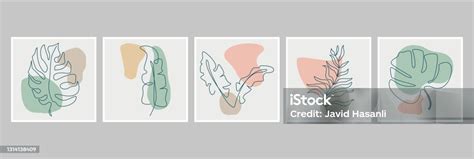 식물벽 아트 벡터 세트 추상적인 모양의 단풍 라인 아트 드로잉 인쇄 표지 벽지 최소한의 자연 벽 예술을위한 추상 식물 예술 디자인 벡터 그림입니다 여름과 봄 0명에 대한