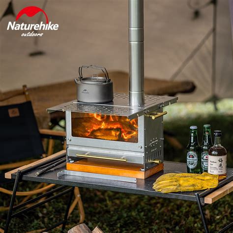 감성캠핑 Naturehike 목재 스토브 스테인레스 스틸 휴대용 연소 여행 캠프 요리 장작 겨울 생존 난로 티몬