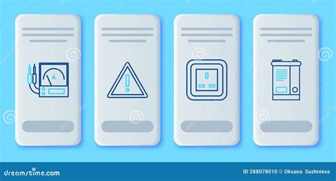Set Line Exclamation Mark In Triangle Electrical Outlet Ampere Meter Multimeter Voltmeter