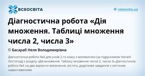 Діагностична робота «Дія множення Таблиці множення числа 2 числа 3 Математика