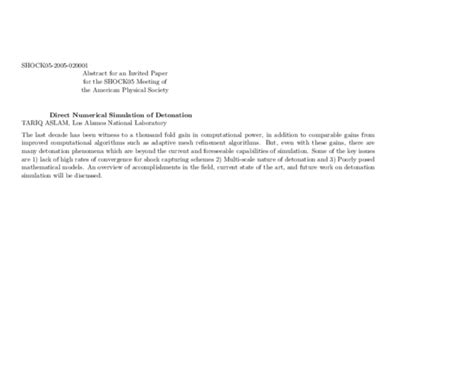 Pdf Direct Numerical Simulation Of Detonation