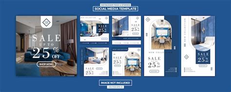 피드 및 스토리 Ig 할인 프로모션 가구 템플릿 디자인 프리미엄 벡터
