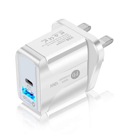 Led 표시 기능이있는 18w Pd Qc 30 고속 충전 여행용 충전기 전원 어댑터 영국 플러그 흰색