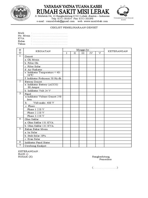 Form Pemantauan Genset Pdf