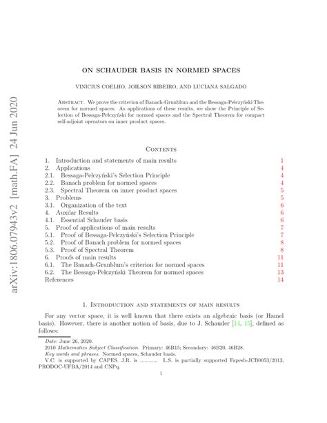 Pdf On Schauder Basis In Normed Spaces