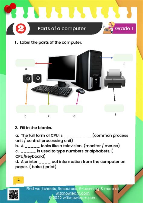 parts of a computer class 1 worksheets with answer 0 2022 28 12 073231