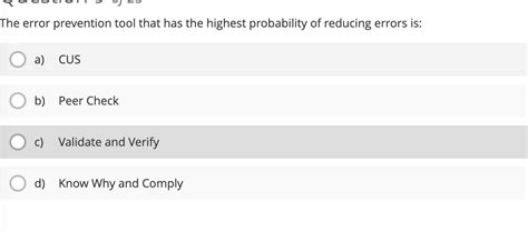 Solved The Error Prevention Tool That Has The Highest