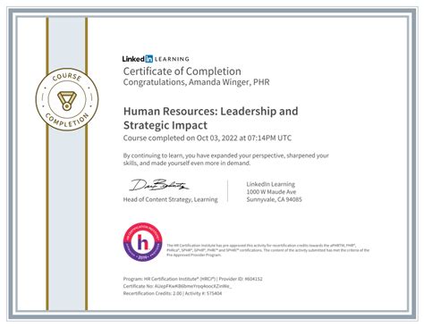 Amanda Winger Phr On Linkedin Certificate Of Completion
