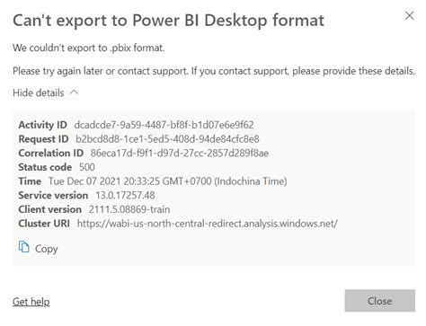 I Found This Error Cant Export To Power Bi Desk Microsoft