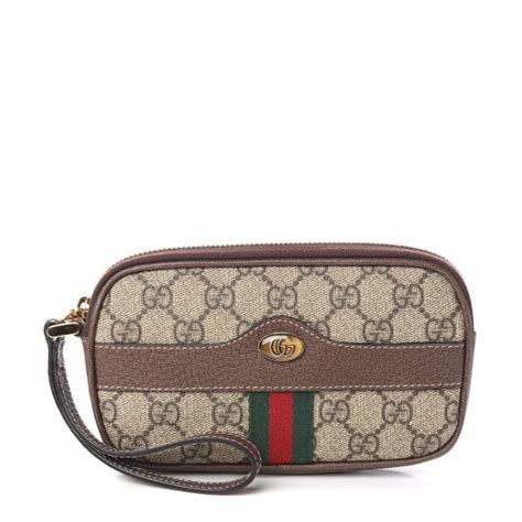 Gucci Gg Supreme Monogram Ophidia Phone Case Wristlet Brown 533991