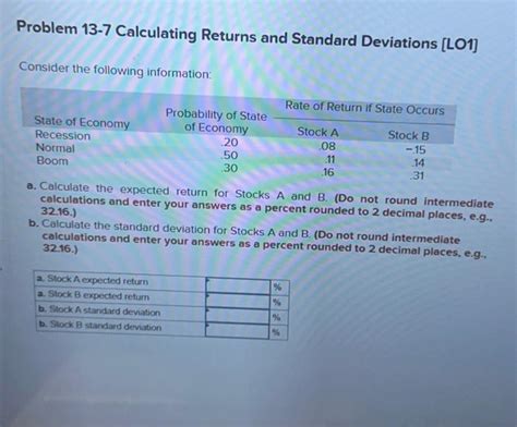 solved problem 13 7 calculating returns and standard