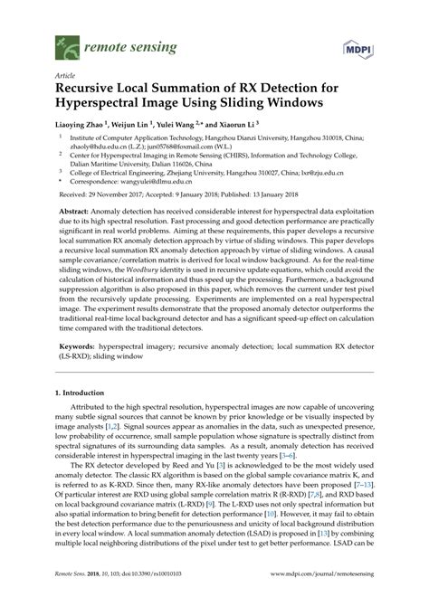 Pdf Recursive Local Summation Of Rx Detection For Hyperspectral Image