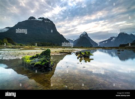 Sunrise And Reflection At Mitre Peak Milford Sound In Fiordland