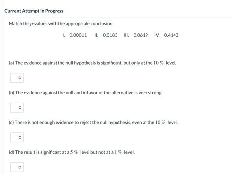 solved current attempt in progressmatch the p values with