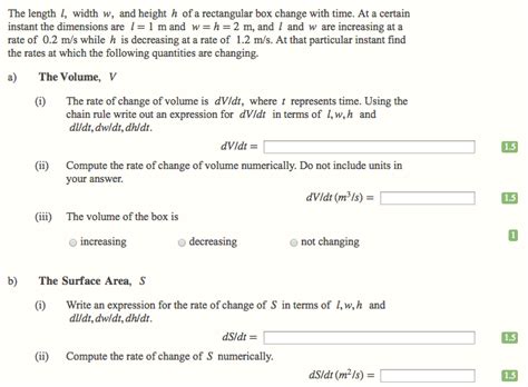 solved the length l width w and height h of rectangular