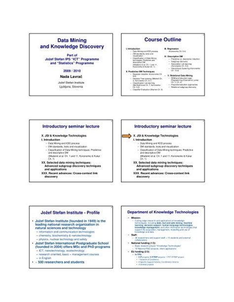 Data Mining And Knowledge Discovery Course Outline