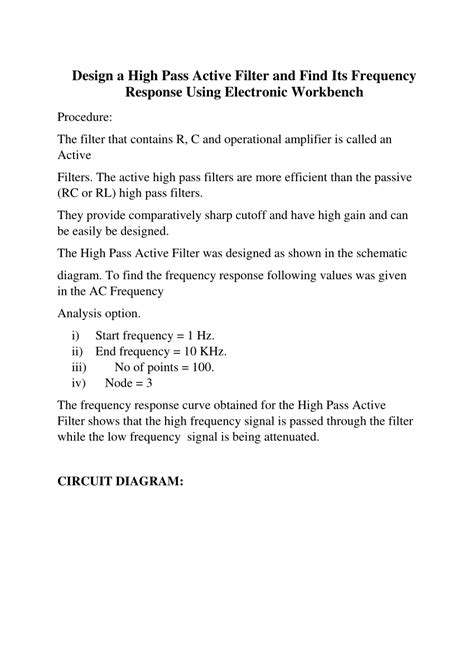Pdf Design A High Pass Active Filter And Find Its Frequency Response
