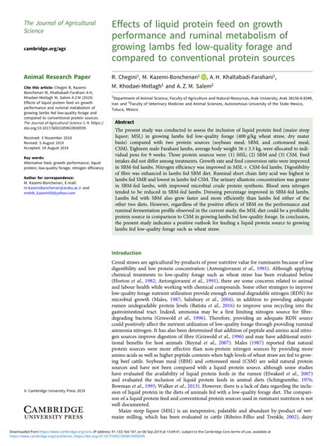 Pdf Effects Of Liquid Protein Feed On Growth Performance And Ruminal Metabolism Of Growing
