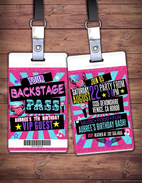 Retro Neon Vip Pass Backstage Pass Vip Invitation By Lyonsprints