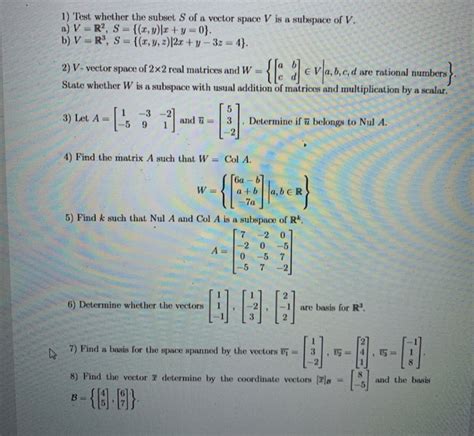 solved 1 test whether the subset s of a vector space v is a