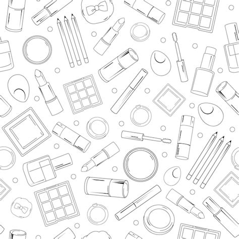 Seamless Pattern With Hand Drawn Outline Makeup Element Background With