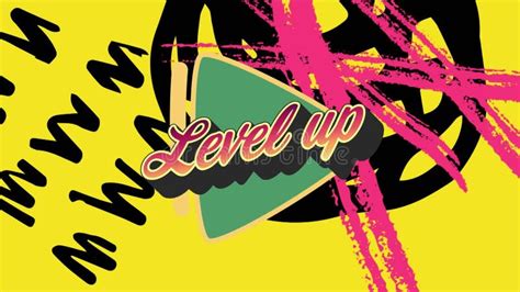 Animation Of Level Up Text Over Colorful Graphics And Shapes Stock Video Video Of Animation