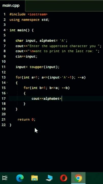 Program To Print Half Pyramid Using Alphabets In C Shorts