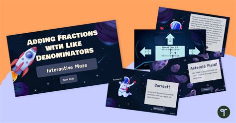 adding fractions with like denominators interactive maze teach starter