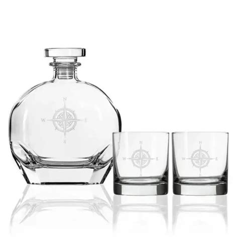 Rolf Glass Compass Rose 23oz Whiskey Decanter Designers Studio