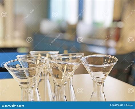 The Erlenmeyer Flask With Filtrate Funnel Clear Glassware Using For Filter Chemical Solid Or