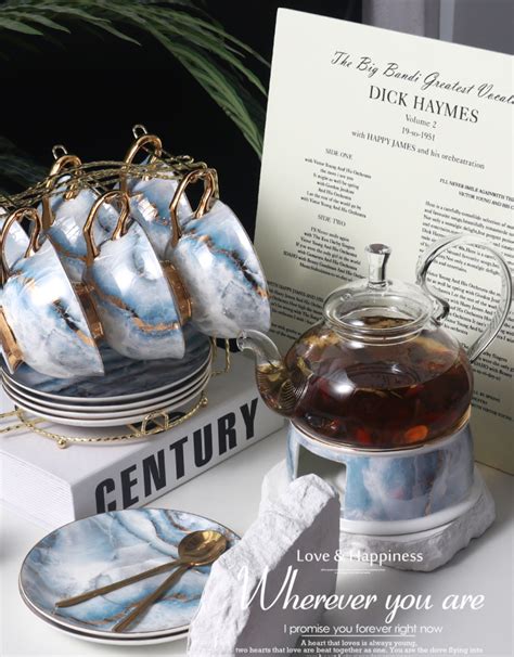 향기로운 차와 과일 차 세트 뼈 중국 유럽 찻잔 커피 컵 세라믹 촛불 가열 유리 냄비 애프터눈 티 세트의 완전한 세트