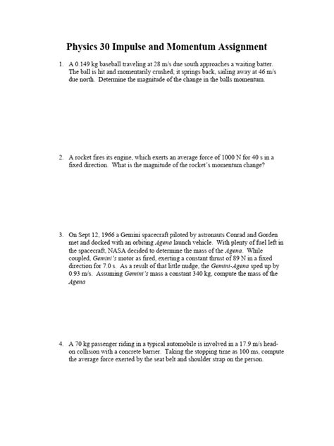Momentum And Impulse Unit Assignment Pdf Collision Rocket