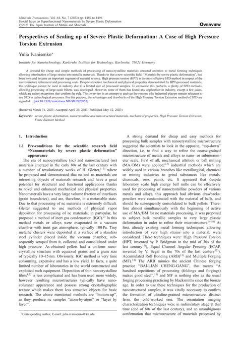 Pdf Perspectives Of Scaling Up Of Severe Plastic Deformation A Case