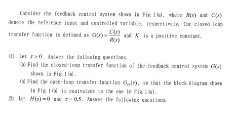 Solved Consider The Feedback Control System Shown In Fig Chegg
