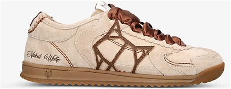 Naked Wolfe Womens White Oth Exposure Logo Embroidered Ribbon Lace Suede Low Top Trainers