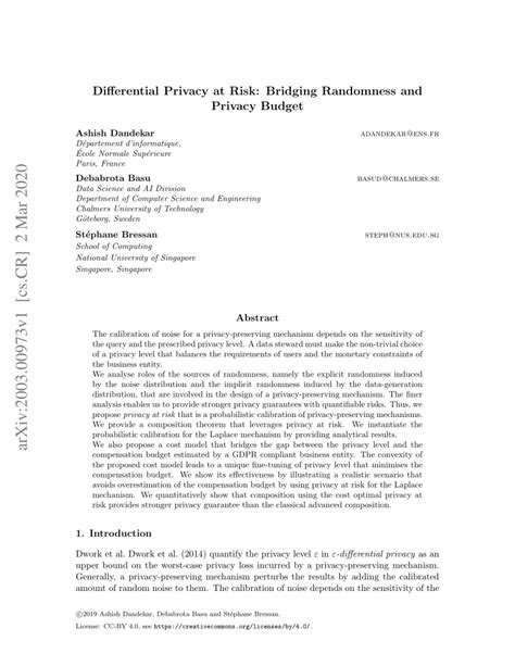 Pdf Differential Privacy At Risk Bridging Randomness And Privacy Budget