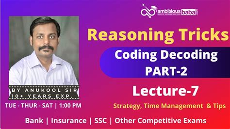 coding decoding reasoning tricks part 2 for bank ssc railway by