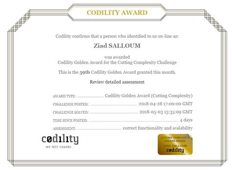 Ziad Salloum On Linkedin Another Codility Challenge Solved Codility Golden Award For The Cutting…