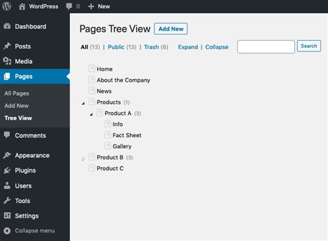 cms tree page view wordpress plugin