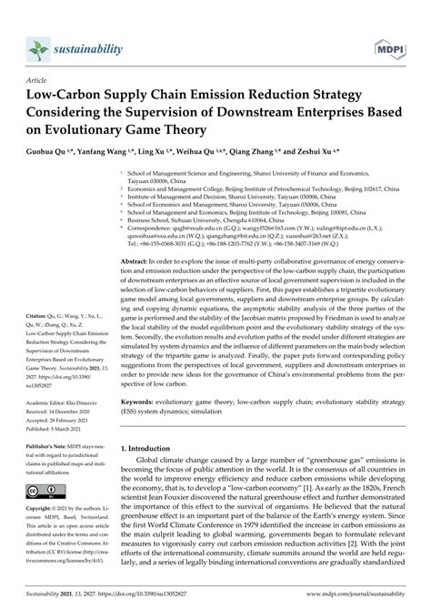 Pdf Low Carbon Supply Chain Emission Reduction Strategy Considering