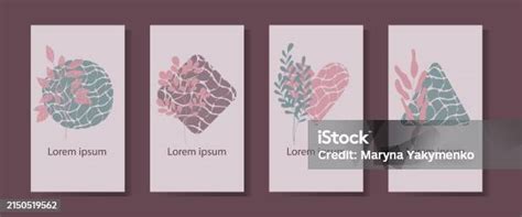 미니멀리스트 스타일의 4 개의 벡터 배경 세트 인물 가지 및 비문 공간 소셜 네트워크 엽서 전단지 명함 포스터 초대장에 사용할 수 있도록 디자인합니다 0명에 대한 스톡 벡터