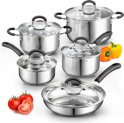 Cook N Home Stainless Steel Cookware Sets 10 Piece Pots And Pans