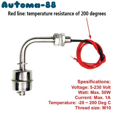 Merah Md99 Water Sensor Water Level Arduino Float Switch Stainless Steel Type L 200c Red