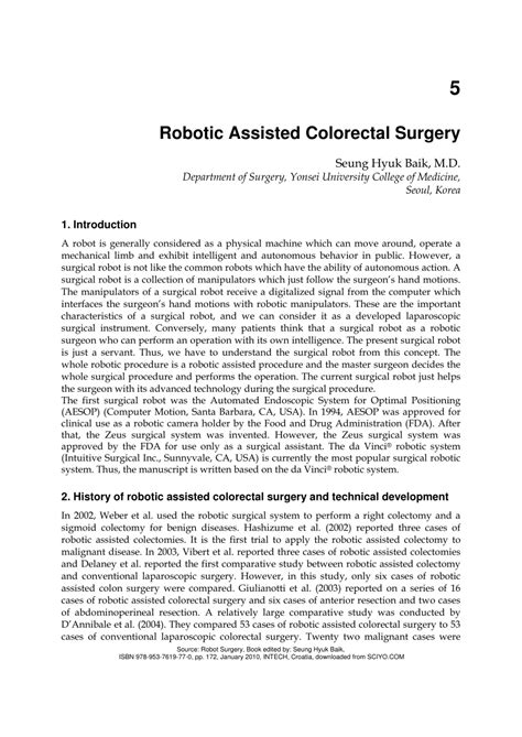 Pdf Robotic Assisted Colorectal Surgery