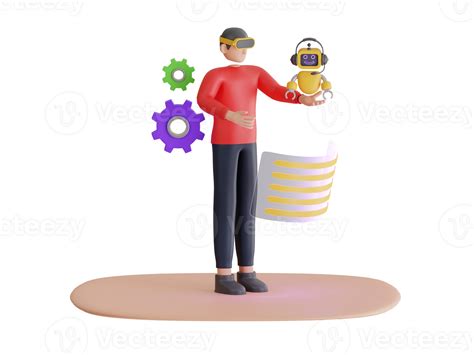Ai Assistant Support 3d Illustration Ai Robot Assistant Supporting