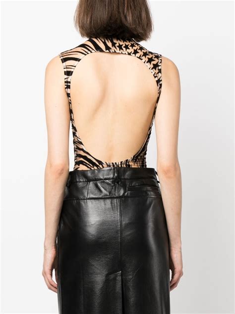 Mugler Star Print Mesh Bodysuit Farfetch