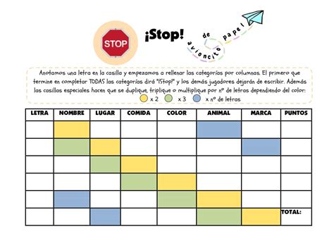 Plantilla Y Ejercicios Juego Stop Persona Animal O Cosa Actividades