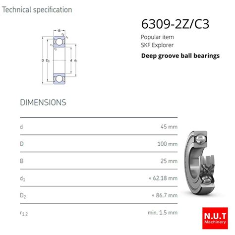 SKF 6309-2Z/C3 ฝาเหล็ก รองรับความเร็วรอบสูง - NUT Machinery