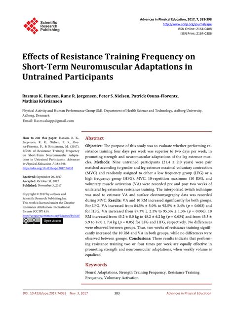 Pdf Effects Of Resistance Training Frequency On Short Term Neuromuscular Adaptations In