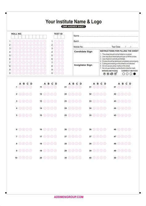50 Question Omr Sheet Sample